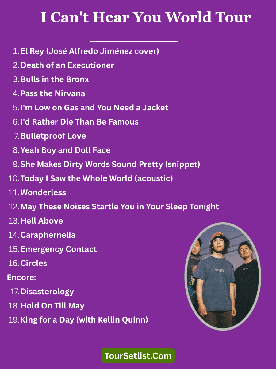 Pierce The Veil I Cant Hear You World Tour Setlist 2025