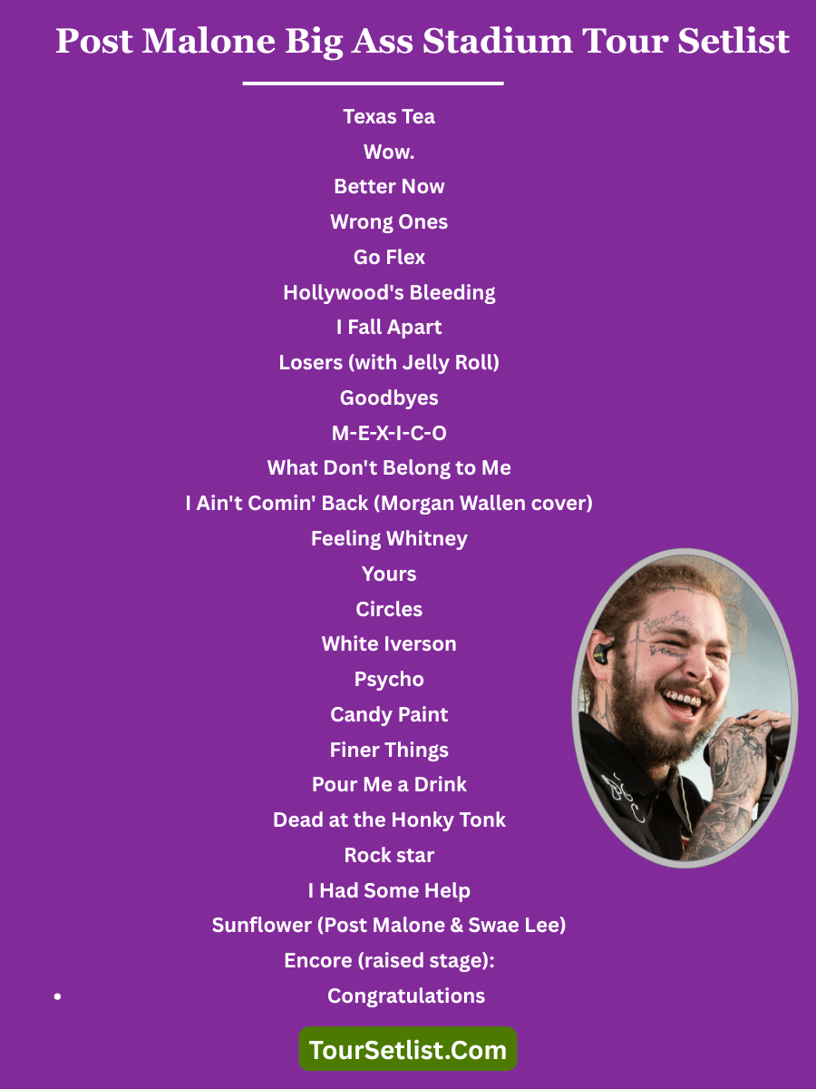 Post Malone Big Ass Stadium Tour Setlist 2025