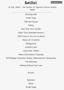 BTS JIN Run Seokjin Ep Tour Setlist 2025: All Concert Setlists