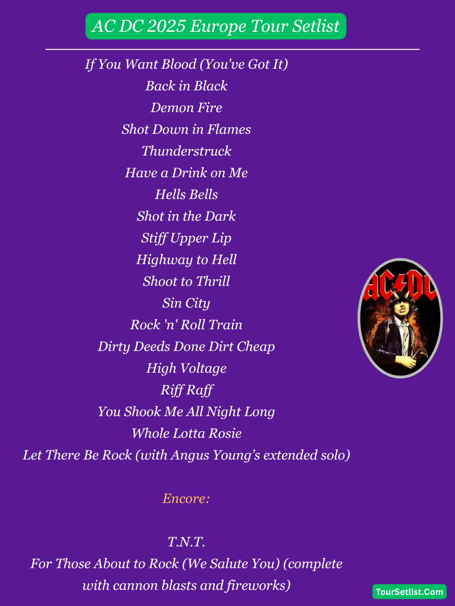 AC DC 2025 Europe Tour Setlist 2025 - Power Up Tour