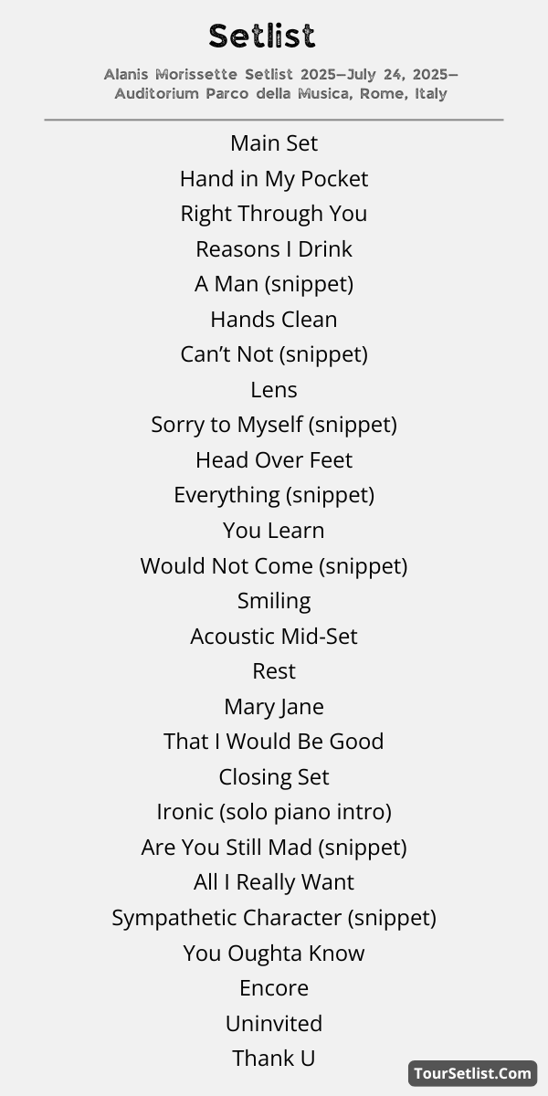 Alanis Morissette Tour 2025 Setlist: Triple Moon Tour Setlist