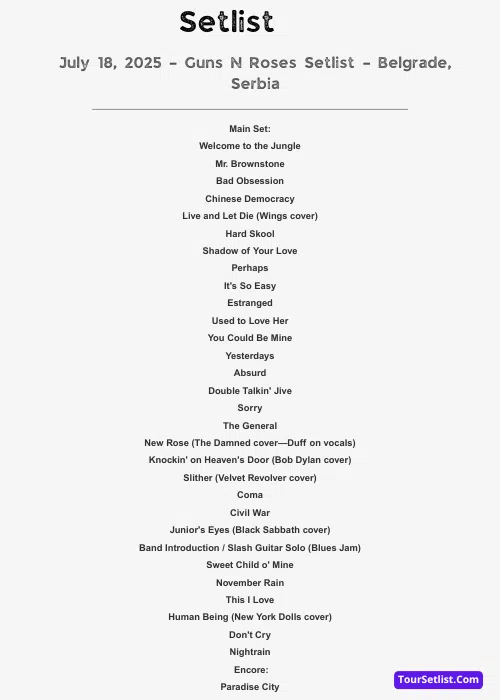 Guns N Roses 2025 Tour Setlist: Because What You Want & What You Get ...