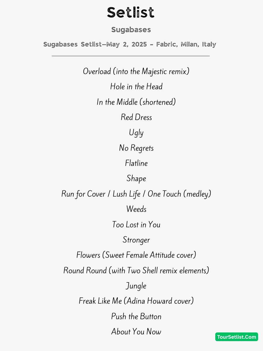 Sugababes 25 Tour Setlist 2025 - SugaBabes Tour