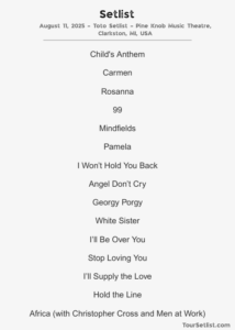 TOTO Setlist 2025: Check Latest Toto Concert Setlists