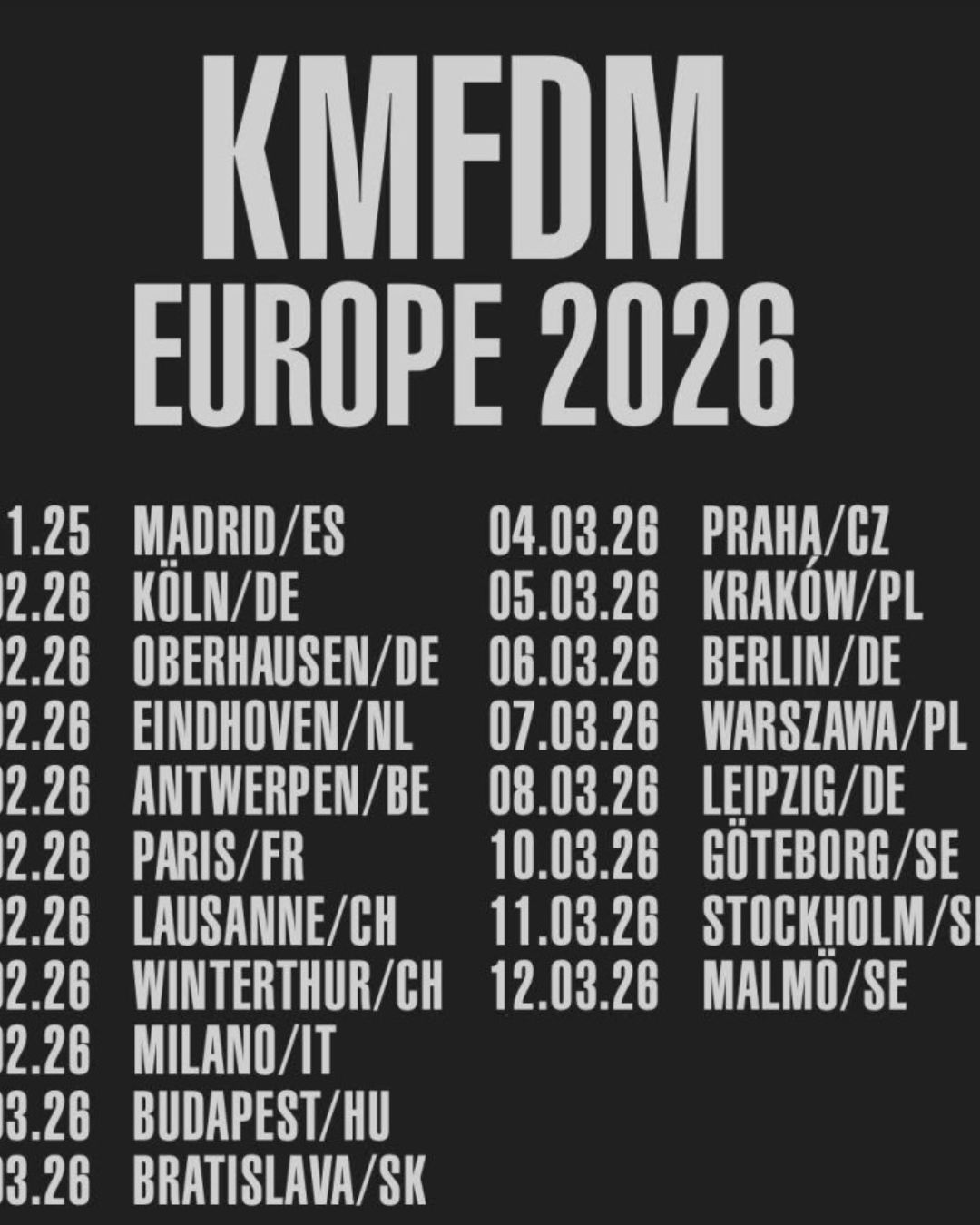 KMFDM Postpone 2026 European Tour (Confirmed)