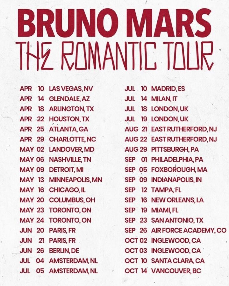 Bruno Mars 2026 Tour Setlist Dates Venues Presale Info