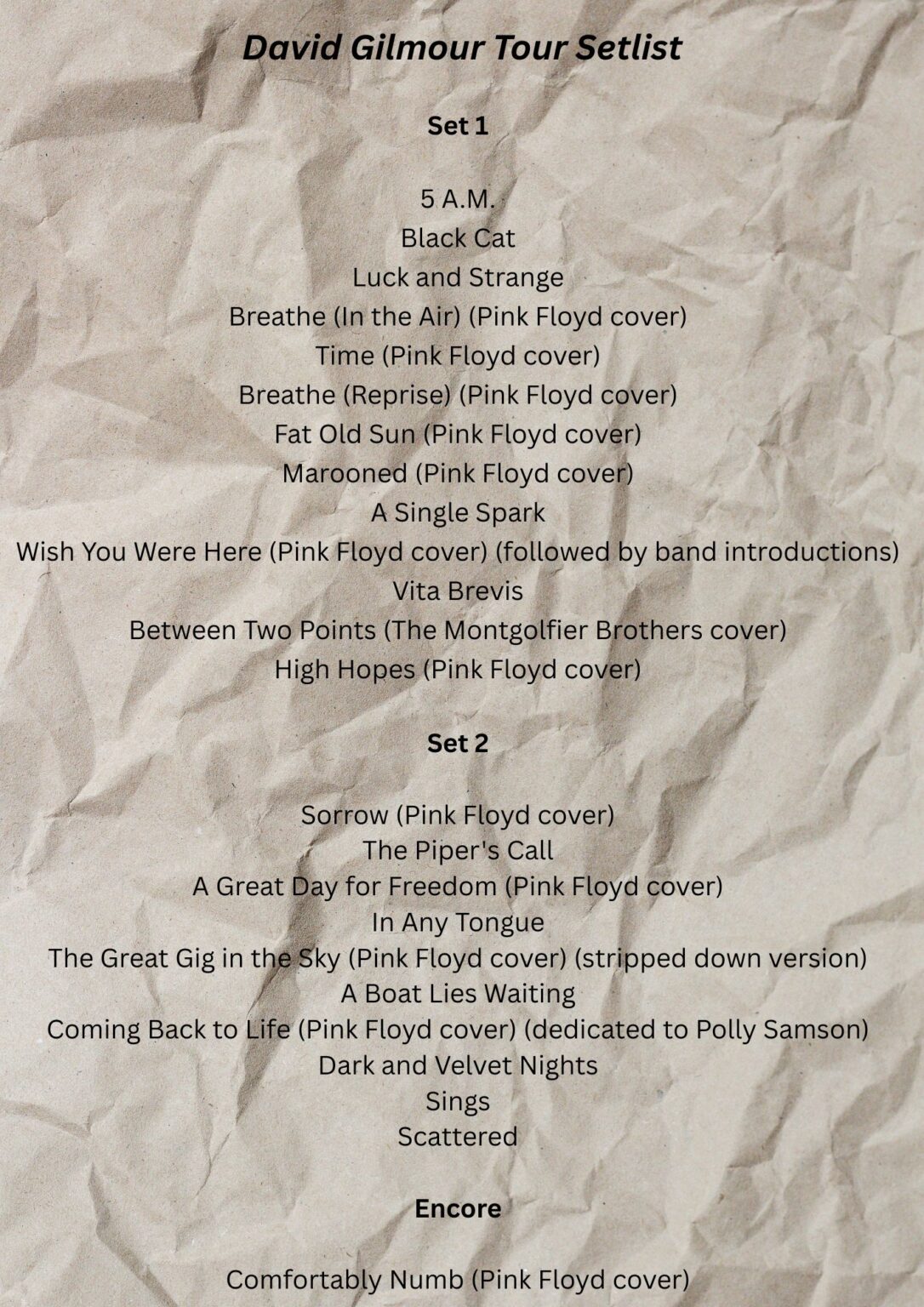 David Gilmour Tour 2026 - Dates, Setlist, Venues & Tickets