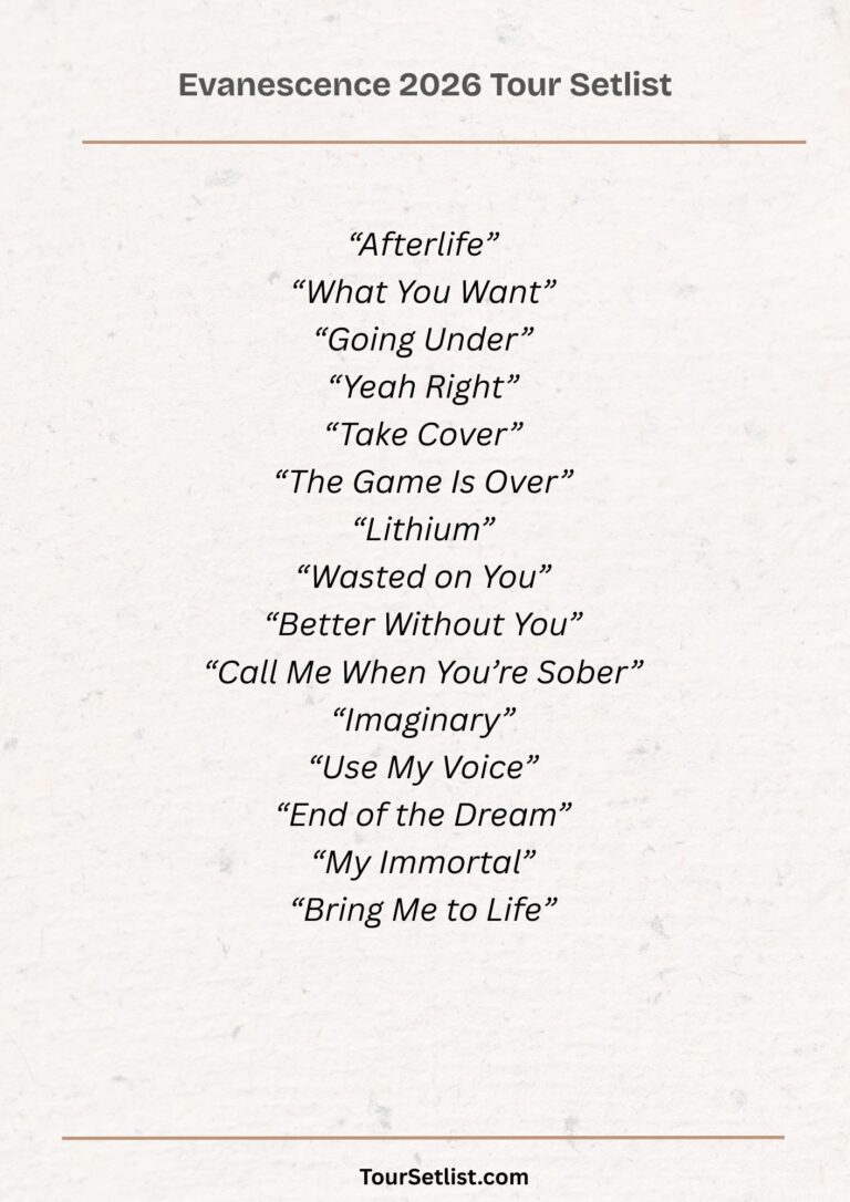 Evanescence 2026 Tour Setlist: What To Expect From Tour