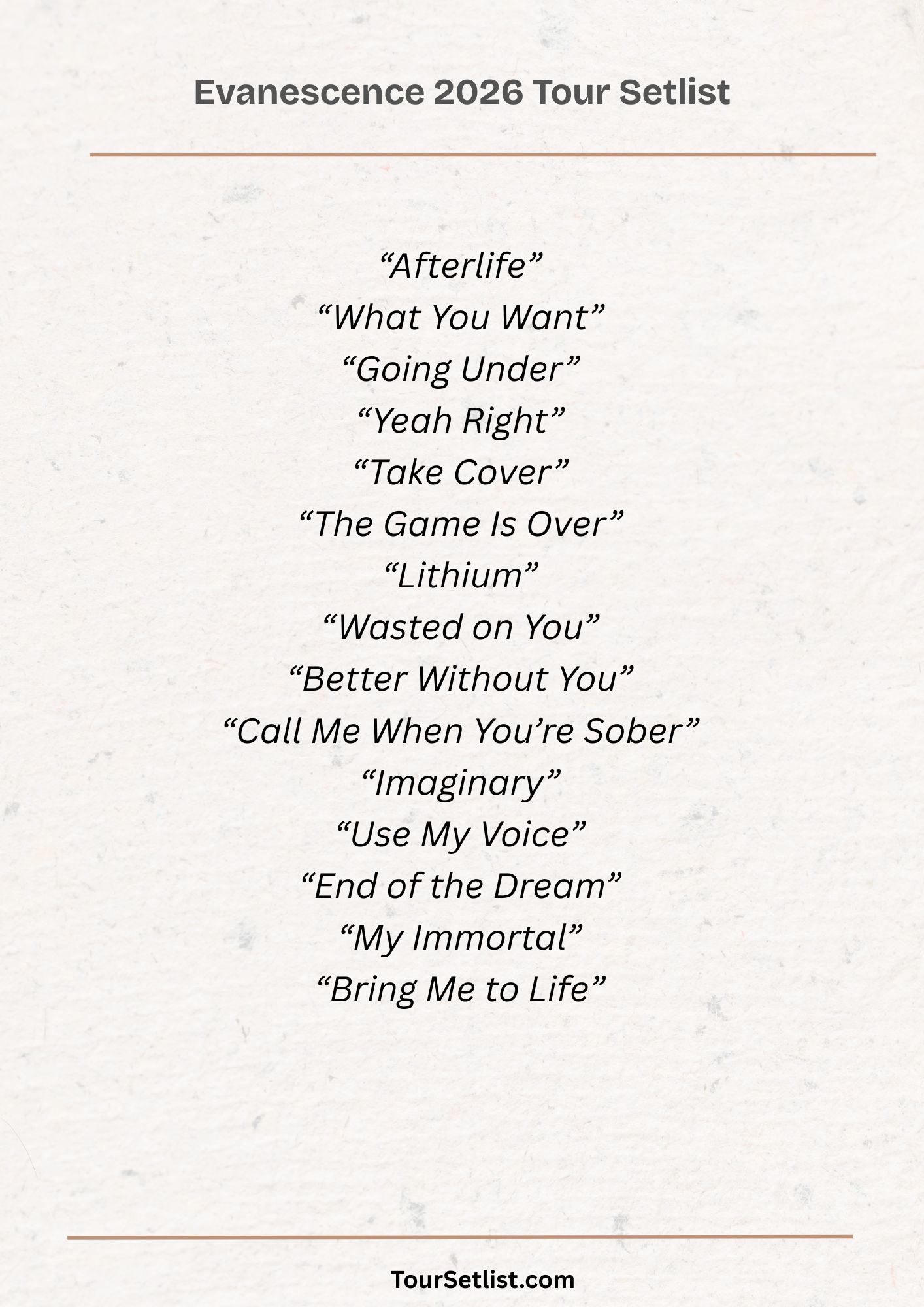 Evanescence 2026 Tour Setlist: What To Expect From Tour