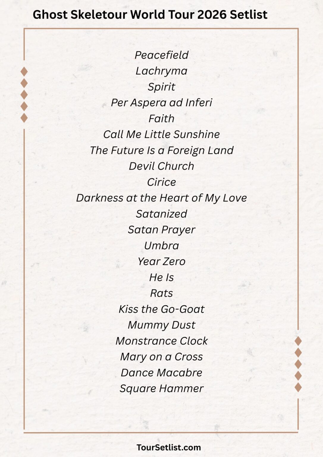 Tour Setlists 2026 | Full Concert Setlists, Songs & Tour Dates
