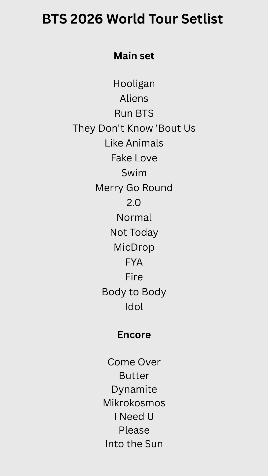 BTS 2026 World Tour Setlist Revealed | Check Full Setlist