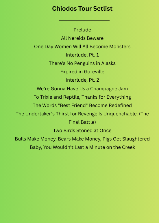 Chiodos 2026 Tour Setlist - Concert Dates, Cities & Tickets