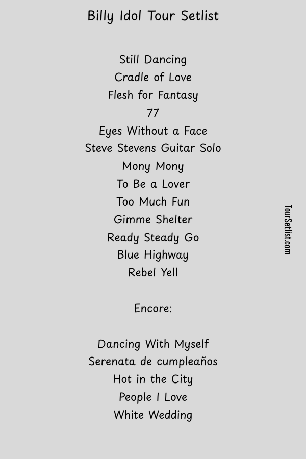 Billy Idol 2026 Tour Setlist – Dates, Cities & Presale Info