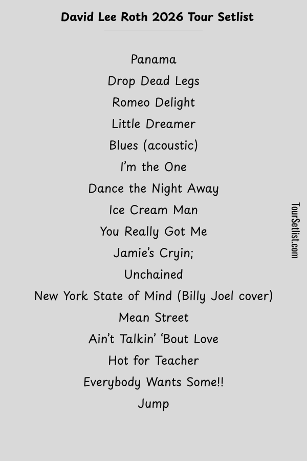 David Lee Roth 2026 Tour Setlist + Video