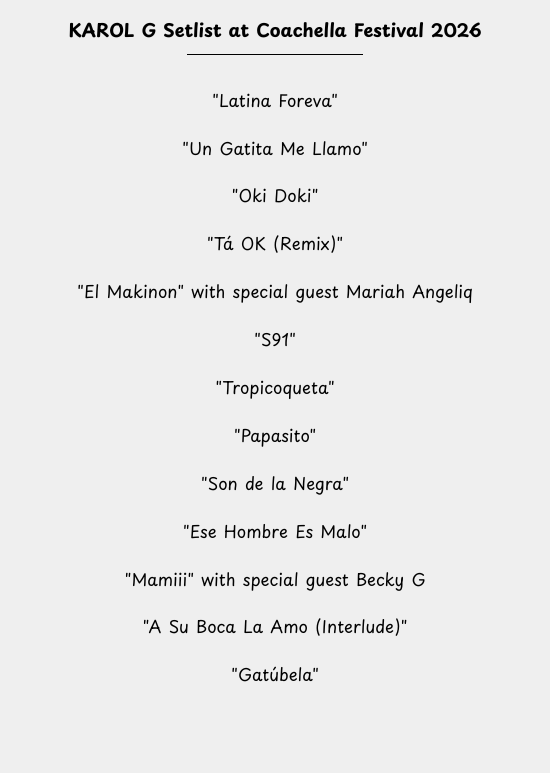 KAROL G Setlist At Coachella Festival 2026 (Live Updates)