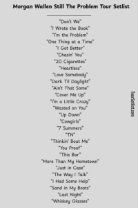 Morgan Wallen 2026 Still The Problem Tour Setlist