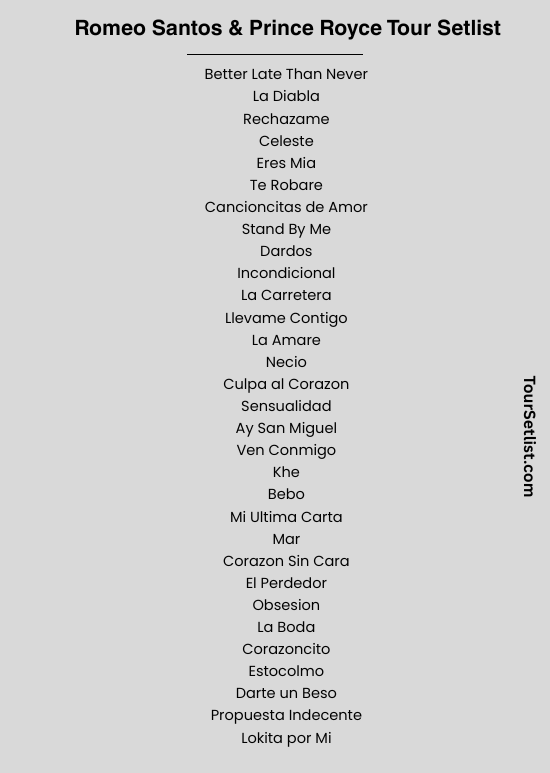 Romeo Santos & Prince Royce 2026 Tour Setlist Revealed