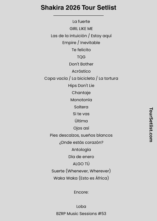 Shakira 2026 Tour Setlist – Dates, Cities, Venues & Presale Tickets