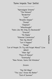Tame Impala Tour Setlist 2026 From Portugal Concert
