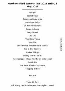 Dave Matthews 2026 Tour Setlist - Concert Songs, Venues & Dates