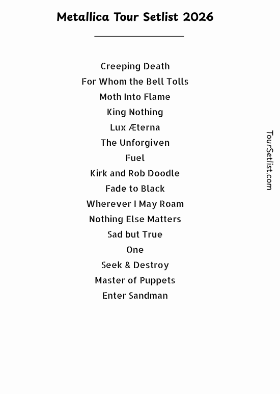 Metallica Tour Setlist 2026 - Official Setlist, Dates & Venues