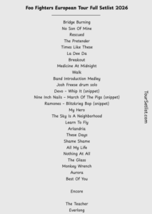 Foo Fighters European Tour Full Setlist 2026