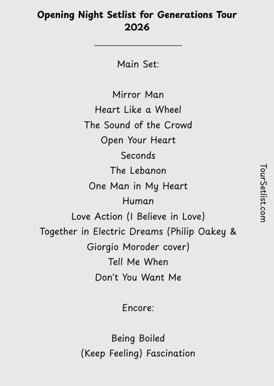 Opening Night Setlist For Generations Tour 2026